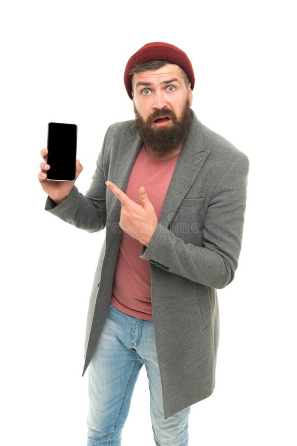Smart Communication at Your Fingertips. Modern Bearded Man Pointing ...
