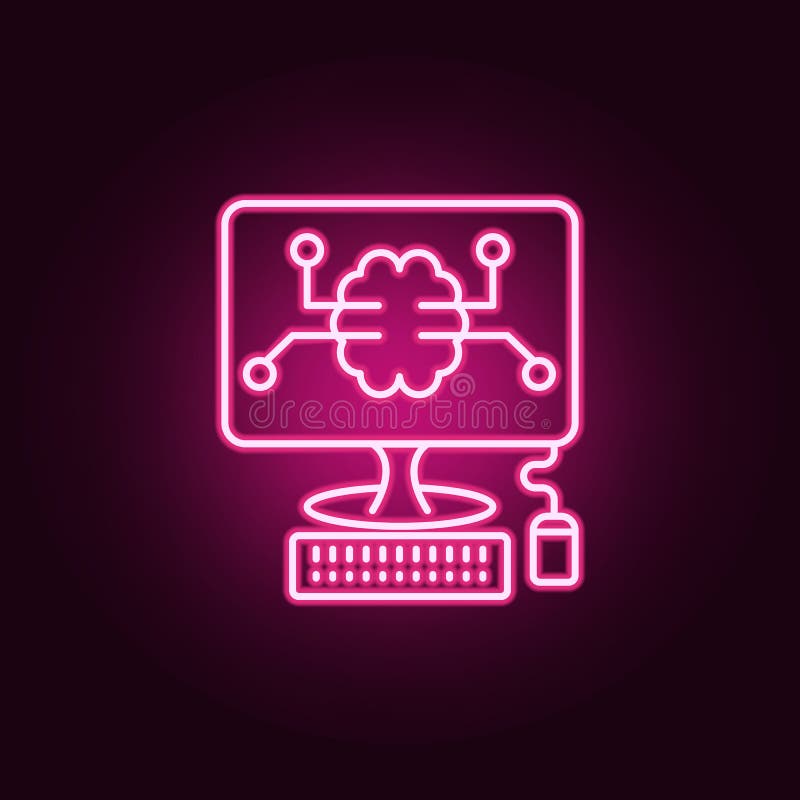 Smart Computer Digital Brain Neon Icon. Elements of Artifical ...