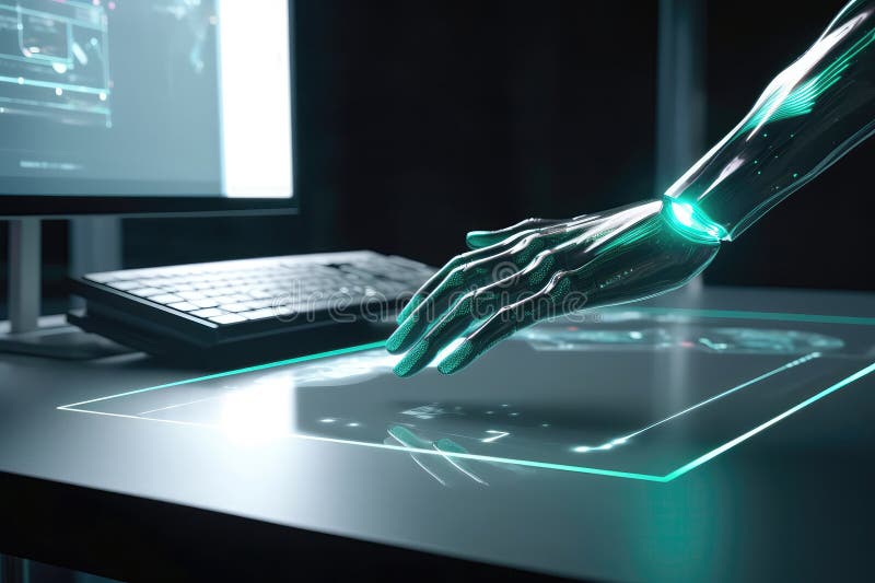 Smart Computer. Futuristic Robot Arm, Intelligence and Creativity, Ai ...