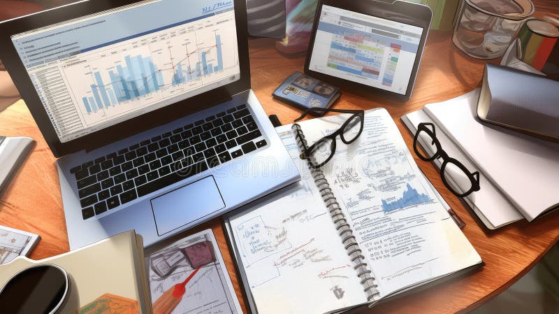 Smart Computer and Phone on Desk Stock Illustration - Illustration of ...