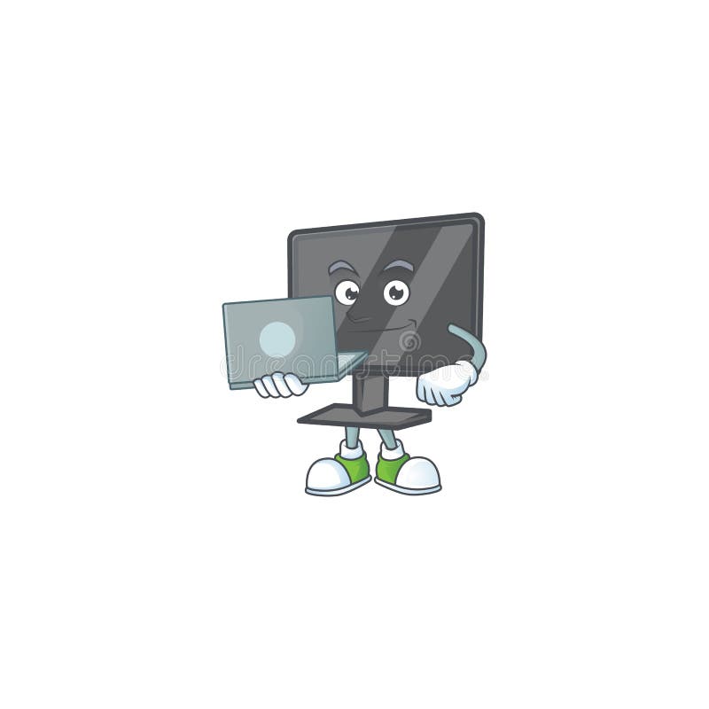 A Smart Computer Screen Mascot Icon Working with Laptop Stock Vector ...