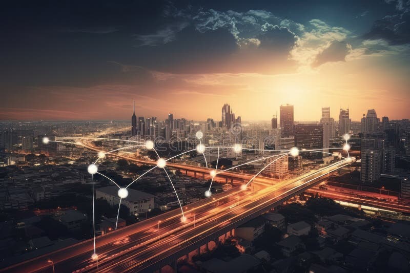 Connected City Skyline Concept Vector Stock Vector - Illustration of ...