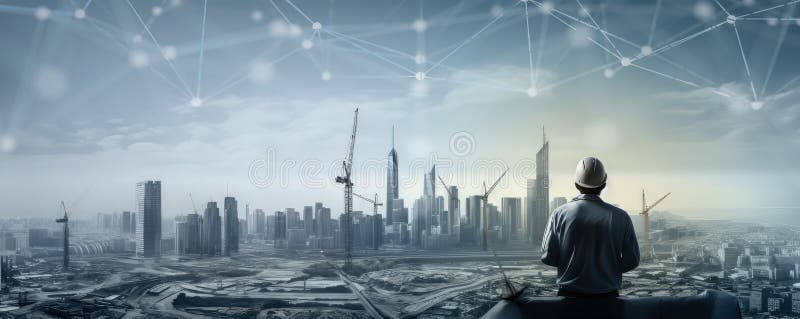 Smart Construction Project Management Technology Concept. Contractor ...