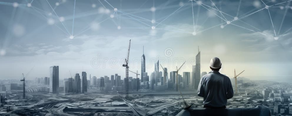 Smart Construction Project Management Technology Concept. Contractor ...