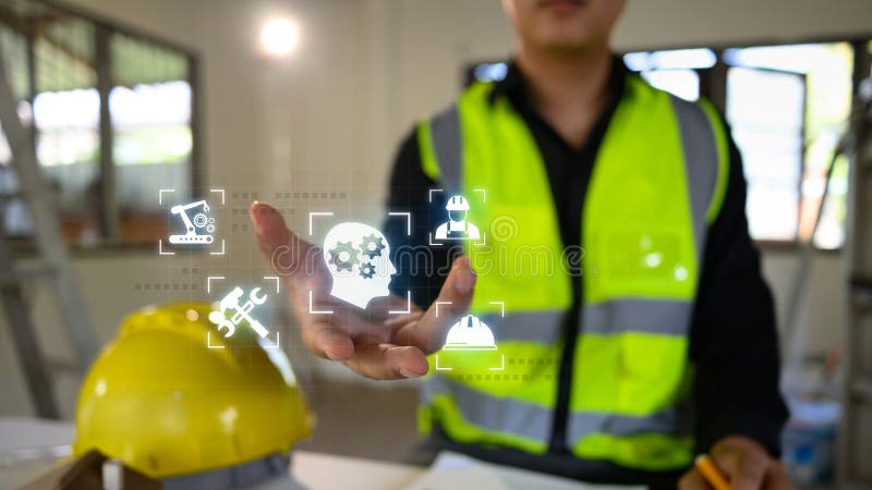 Smart Construction Technology Concept with Engineer Activating Virtual ...