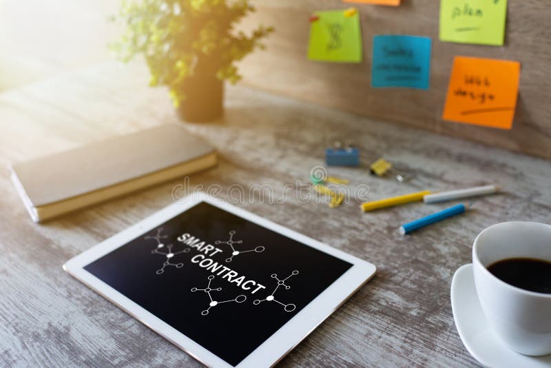 Smart Contract Blockchain Based Technology Concept on Screen ...