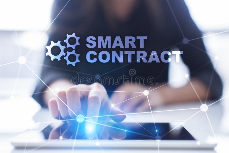 Smart Contract Blockchain Based Technology Concept on Screen ...