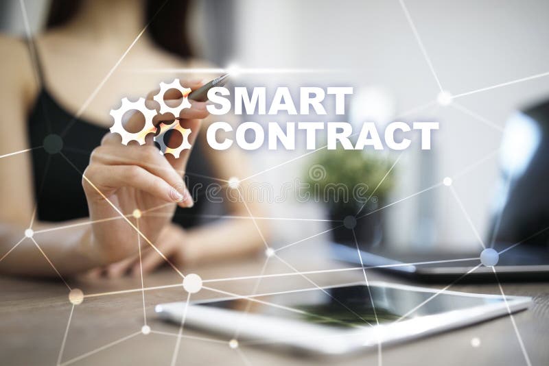 Smart Contract Blockchain Based Technology Concept on Screen ...