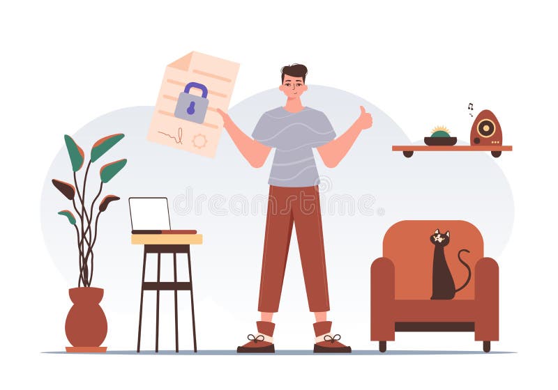 Smart Contract Concept. Data Protection. the Man is Holding a Document ...