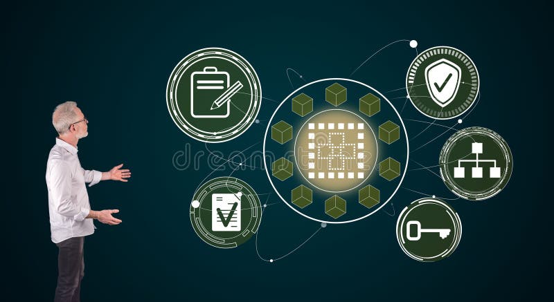 A Smart Contract Concept Explained by a Businessman on a Wall Screen ...