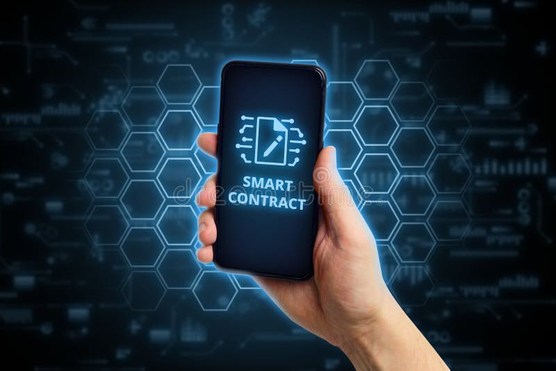 Smart Contract Concept. Person Holding Smartphone with Agreement Icon ...
