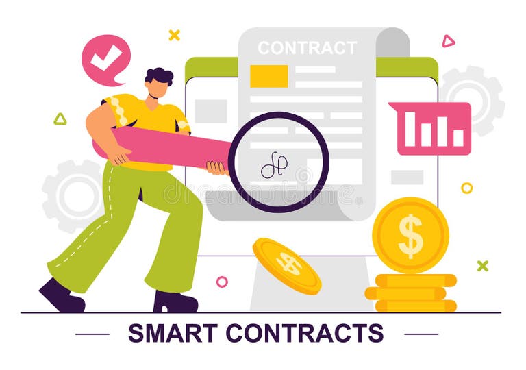Smart Contract Vector Illustration Featuring an Electronic Contract ...