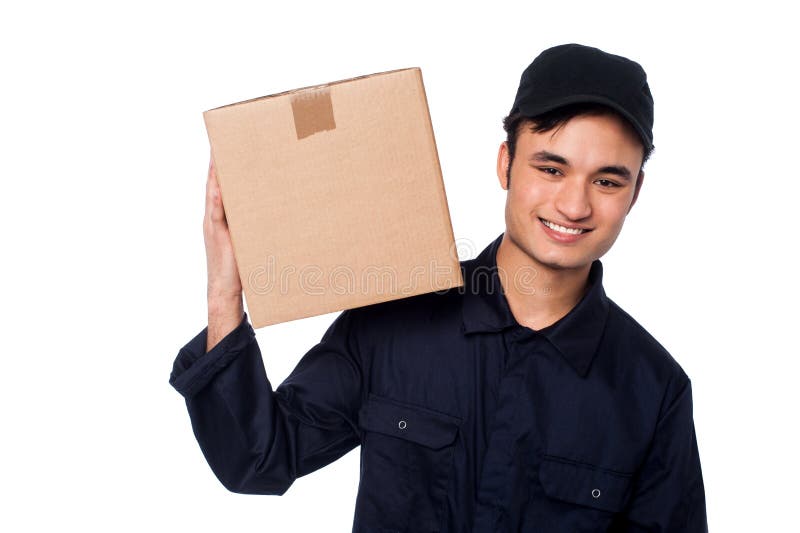 Young Delivery Guy Holding Stack of Parcel Boxes Stock Photo - Image of ...