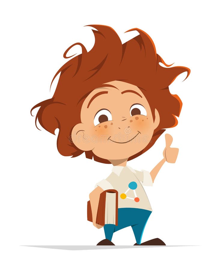 Smart Cute Kid with Book Thumbs Finger Up Stock Vector - Illustration ...