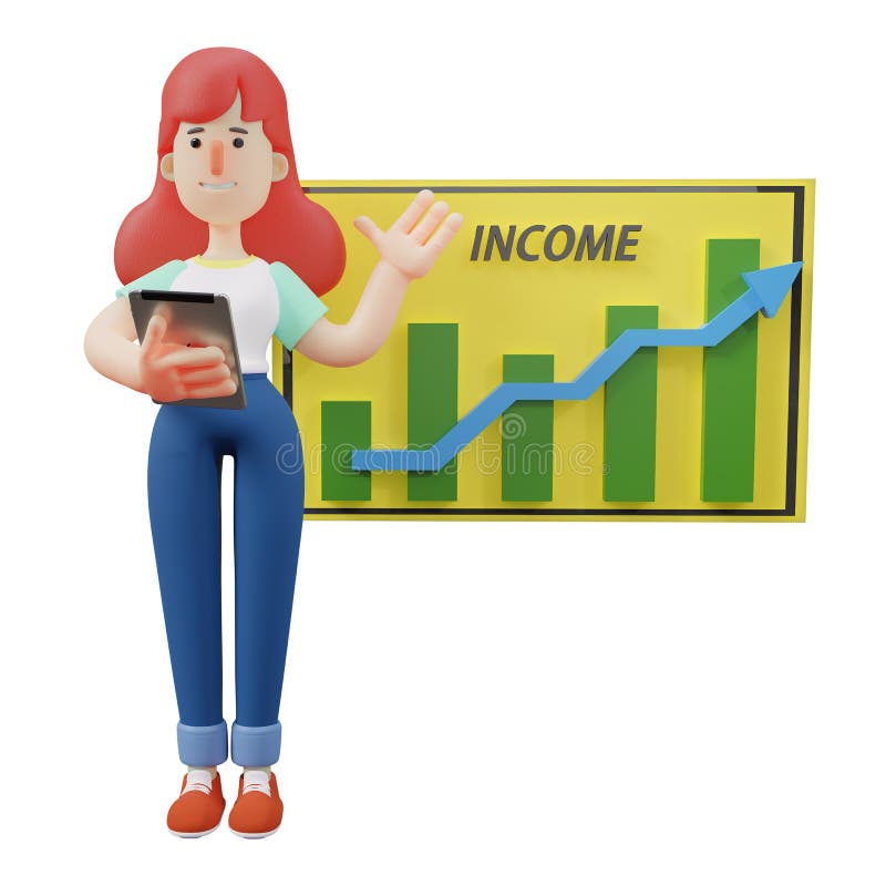 Smart 3D Cute Girl Cartoon Explaining a Table Chart Stock Illustration ...