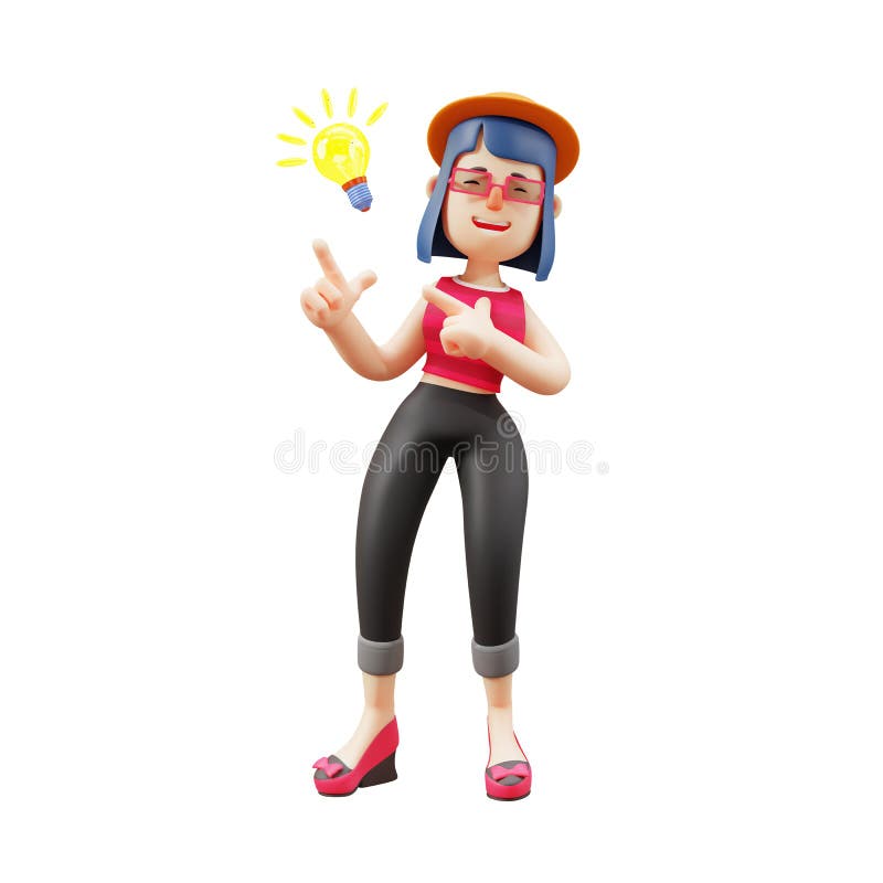 Smart 3D Cute Lady Cartoon Design with Having an Idea Gesture Stock ...