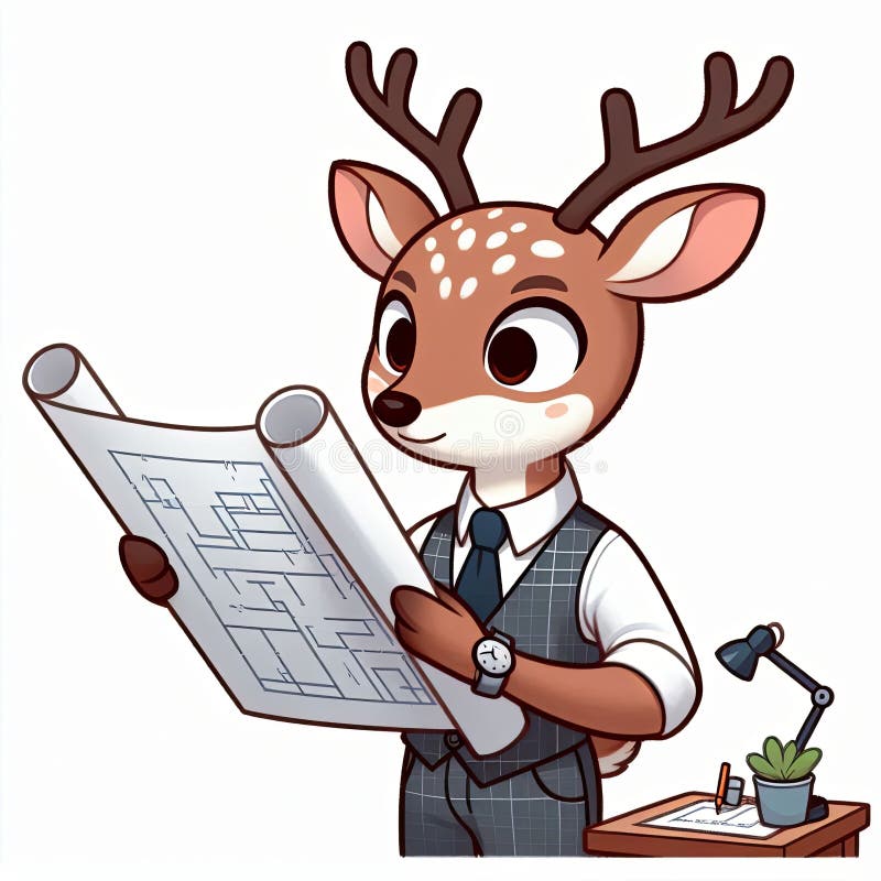 Smart Deer Engineer Reviewing Plans Stock Illustration - Illustration ...