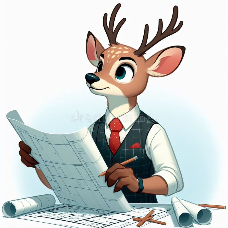 Smart Deer Studying a Floor Plan Stock Illustration - Illustration of ...