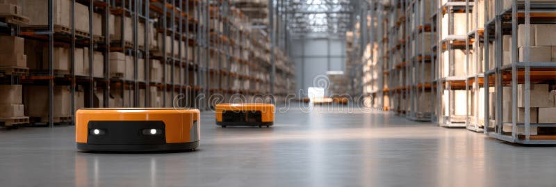 Modern Warehouse Interior Showcases Smart Delivery Robots Navigating ...