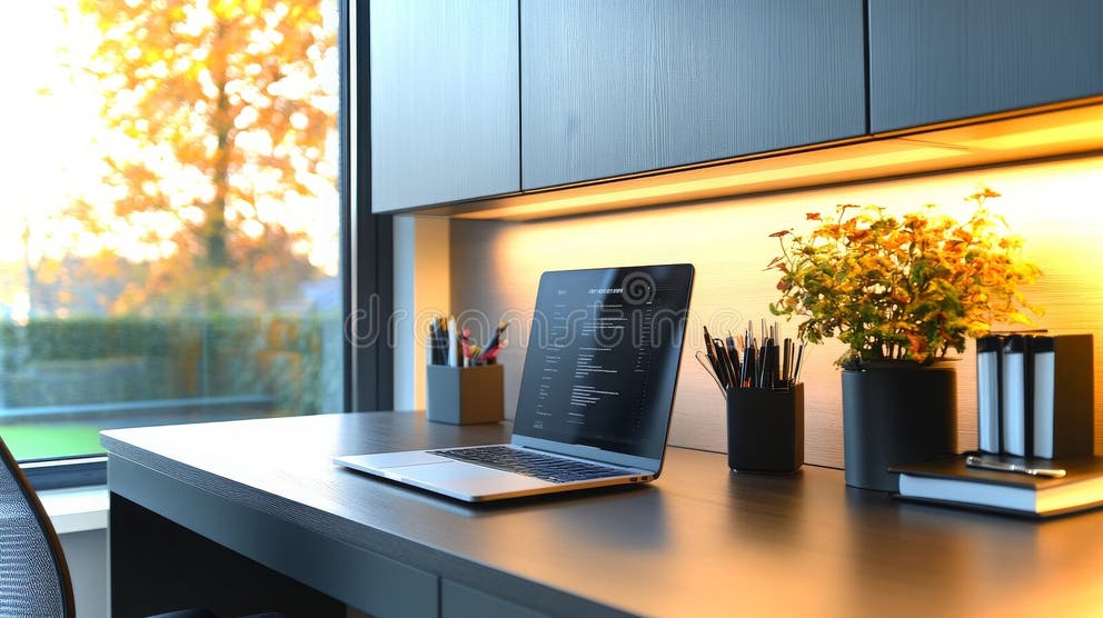 Smart Desk Setup in a Cozy Home Study Corner with Natural Light and ...