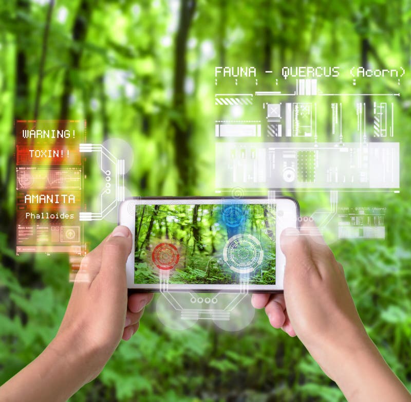 Smart Device Augmented Reality in Nature Stock Image - Image of ...