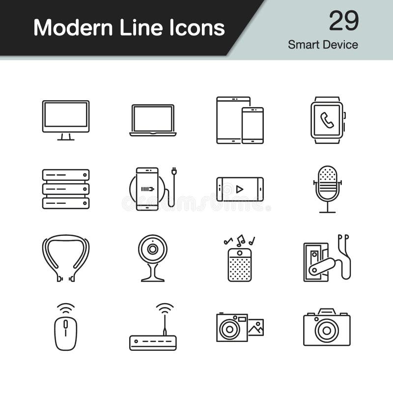 Smart Device Icons. Modern Line Design Set 29. for Presentation ...