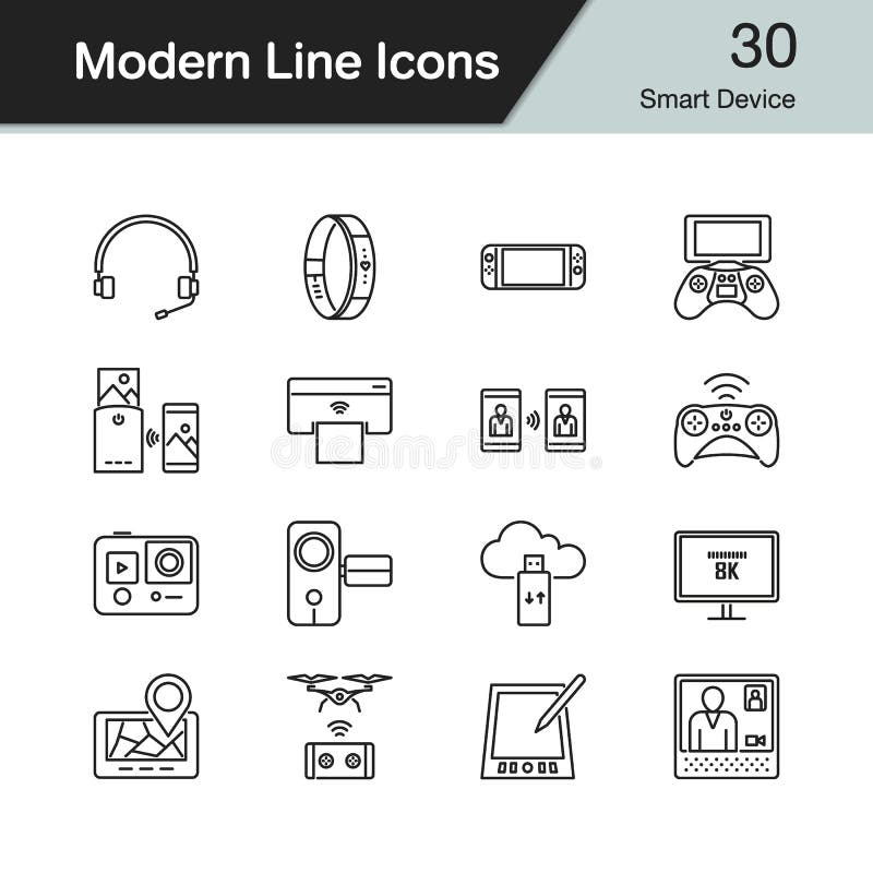 Smart Device Icons. Modern Line Design Set 30. For Presentation ...