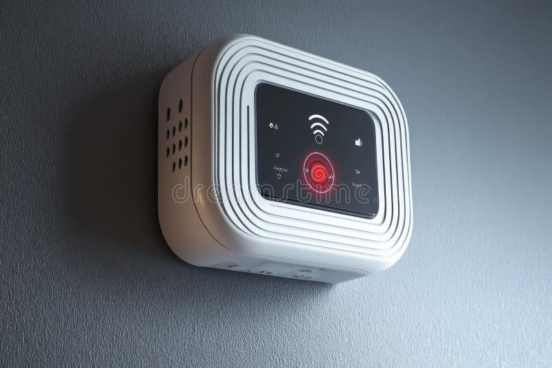 Smart Device Mounted on Wall Displaying Connectivity Status and ...