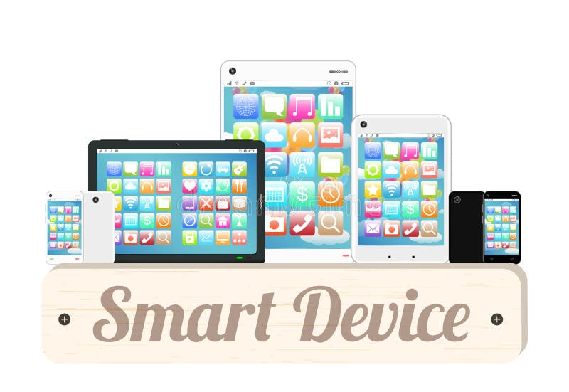 Smart Device Wood Board with Smart Phone and Tablet Stock Vector ...