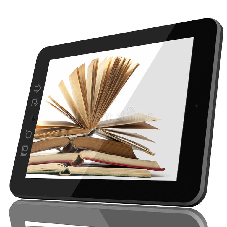 Smart Digital Library Concept - Tablet Computer and Open Book on Stock ...