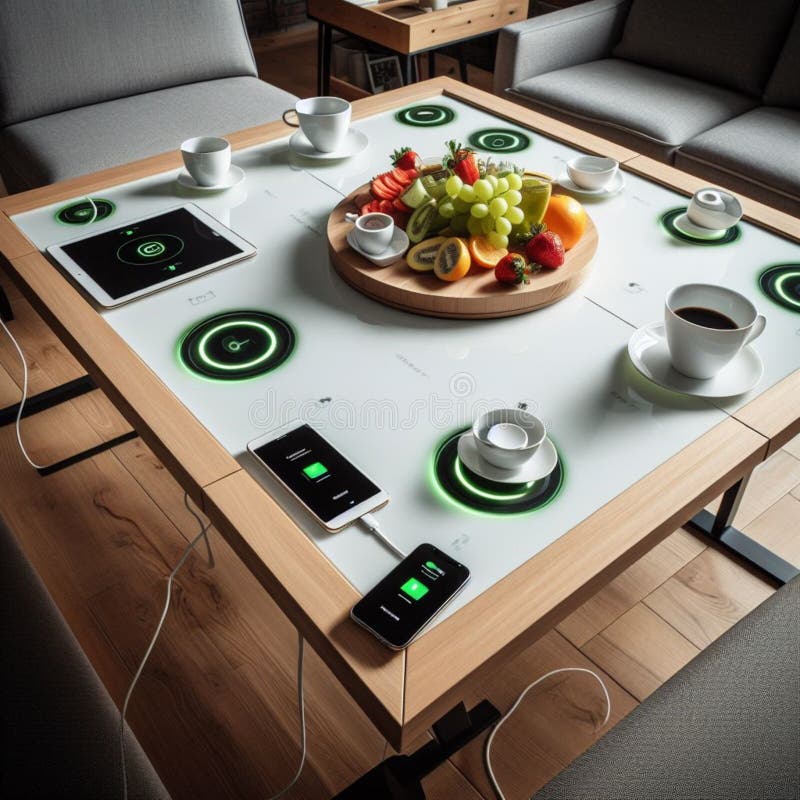 Smart Dining Table with Integrated Wireless Charging Stations for ...