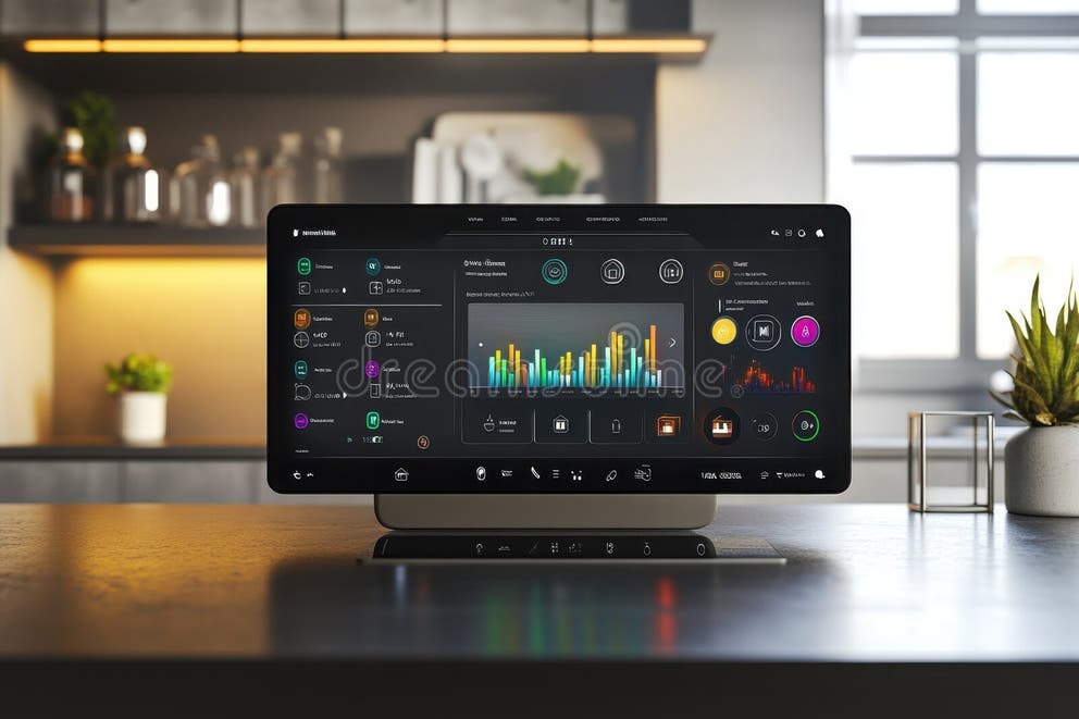 Smart Display Showcasing Interactive User Interface in a Modern Kitchen ...