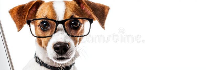 Smart Dog with Glasses at Computer - a Dog Donning Glasses and Using a ...