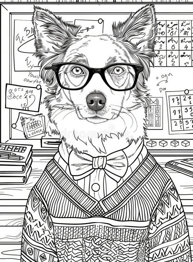 Smart Dog in Glasses Solving Math Problems in Creative Sweater Stock ...