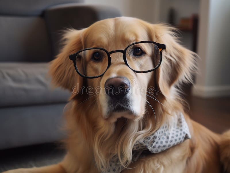 Smart Dog Golden Retriever Breed in Glasses Looking into the Camera ...