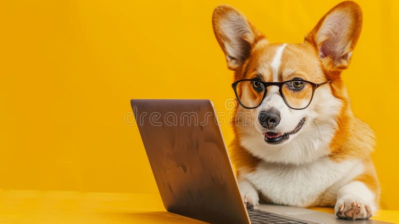 A Smart Dog at Work.AI Generated Image Stock Photo - Image of work ...