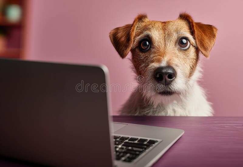 Smart Dog Working from Home Office Using Laptop Computer Stock Image ...