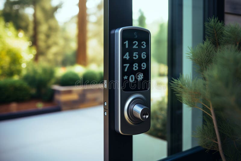 Smart Door Lock with Keypad. Background with Selective Focus and Copy ...
