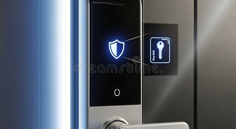 Smart Door Lock with a Sleek, Metallic Design. the Lock Features a ...