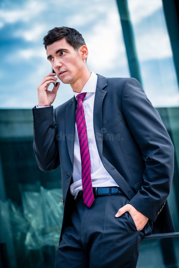 Smart Dressed Man Talking in Phone Stock Image - Image of outside ...