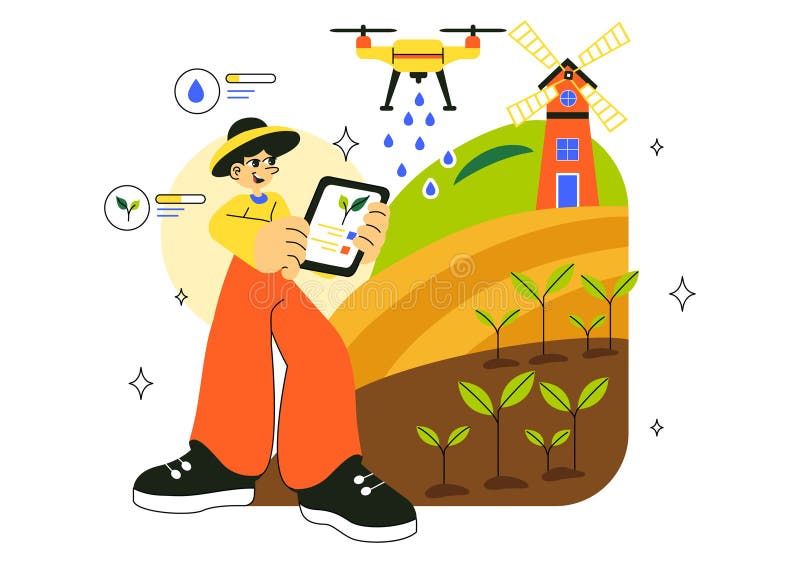 Drone Farming Technology Vector Illustration Stock Illustrations ...