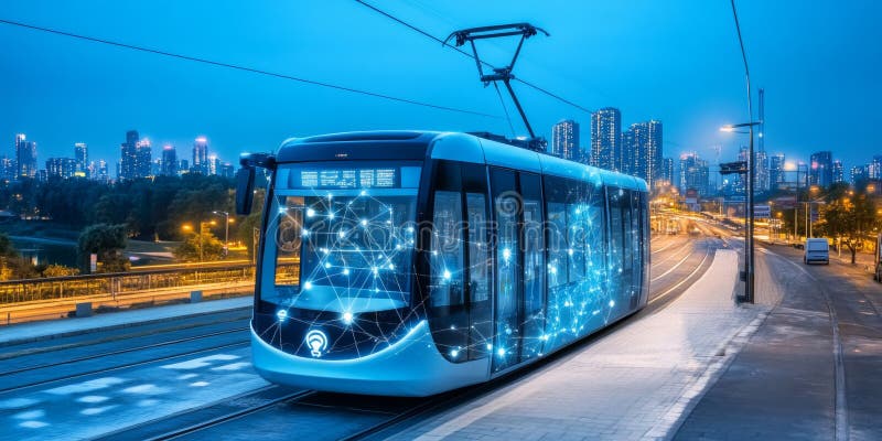 Smart Electric Tram with Digital Network Connectivity in a Futuristic ...