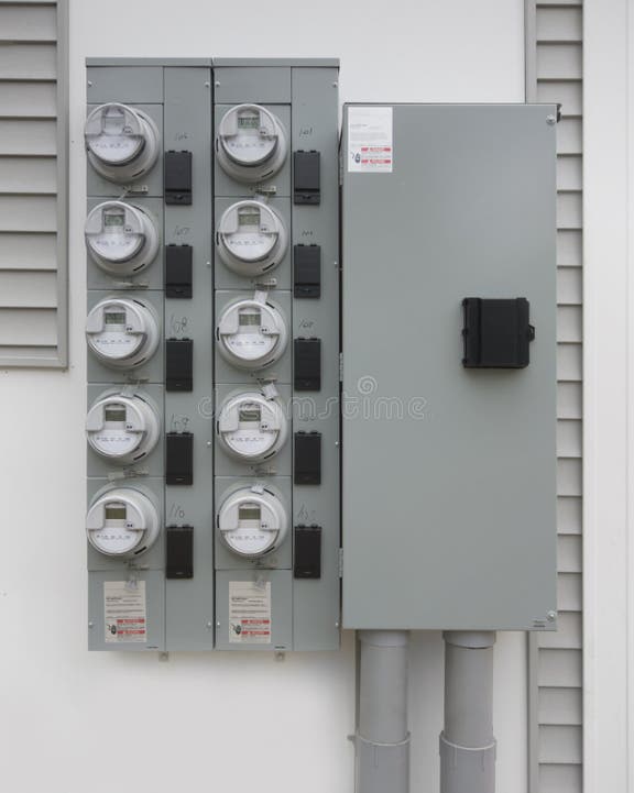 Smart Electric Utility Meters for an Apartment Complex Stock Photo ...