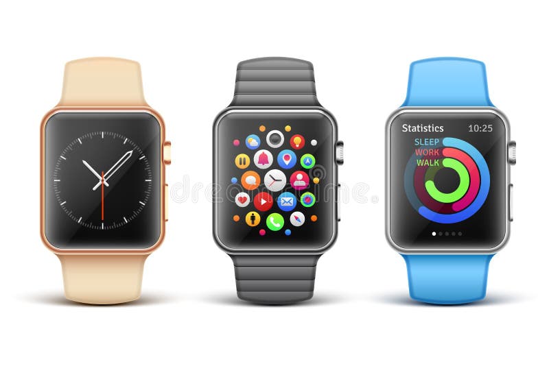 Smart Electronic Apple Watches Vector Set Stock Vector - Illustration ...
