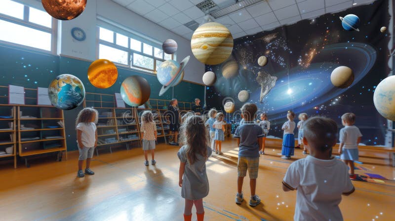 Smart Elementary Student Studying about Astronomy and Space at ...