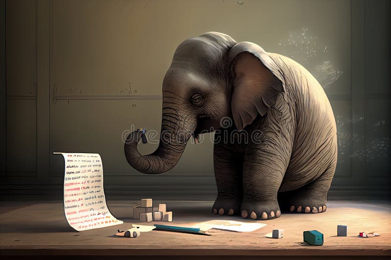 Smart Elephant Does Homework. AI Generated Stock Illustration ...