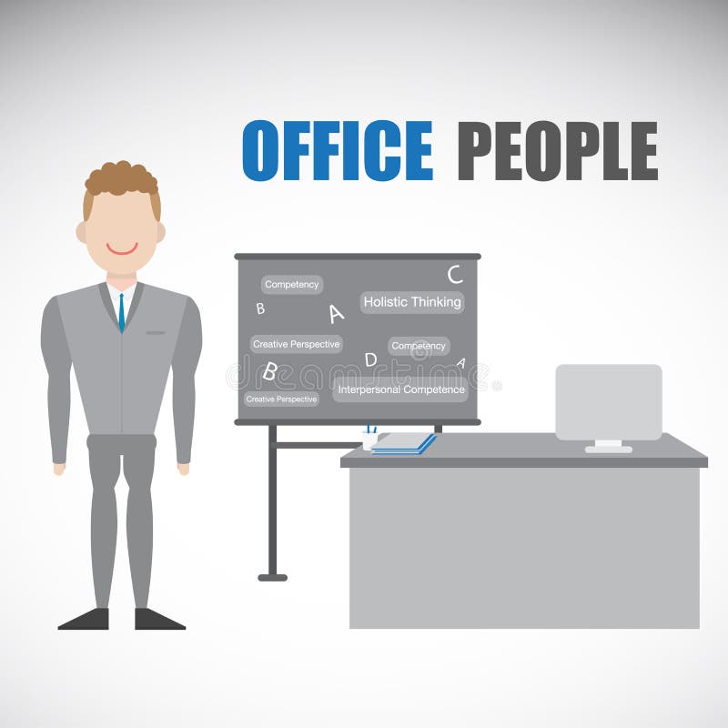 Smart Employment Character and His Work Table. Stock Vector ...