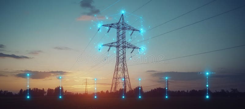 Smart Energy Grid High Voltage Power Lines with Digital Network and ...