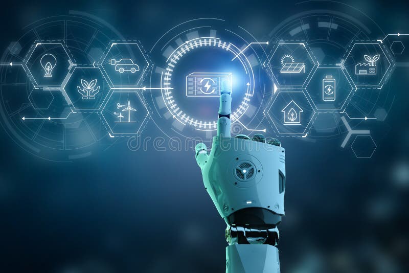 Smart Energy Storage Concept with Ai Robot Work with Graphic Display ...