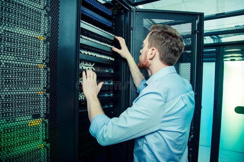 Nice Handsome Man Looking at the Server Stock Photo - Image of cyber ...